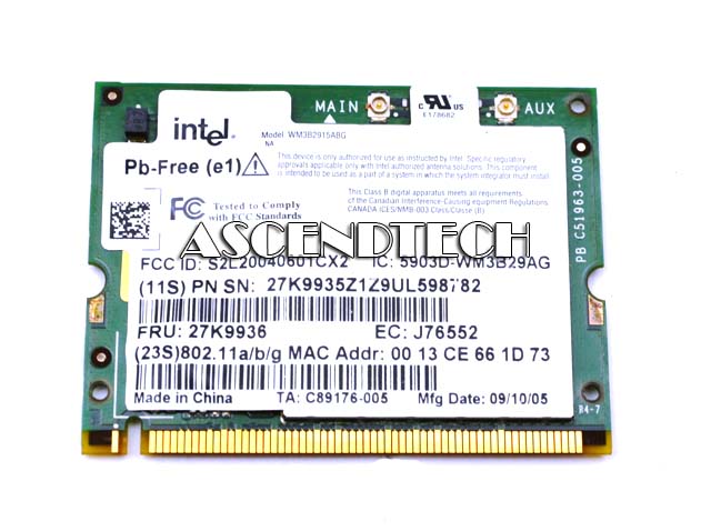 27K9936 | Ibm 27K9936 Thinkpad T43 X41 Wifi Card