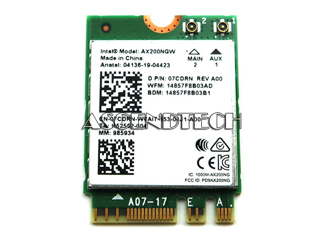 AX200NGW 7CDRN 07CDRN CN-07CDRN | Intel Ax200ngw Bluetooth Wifi Card 7Cdrn