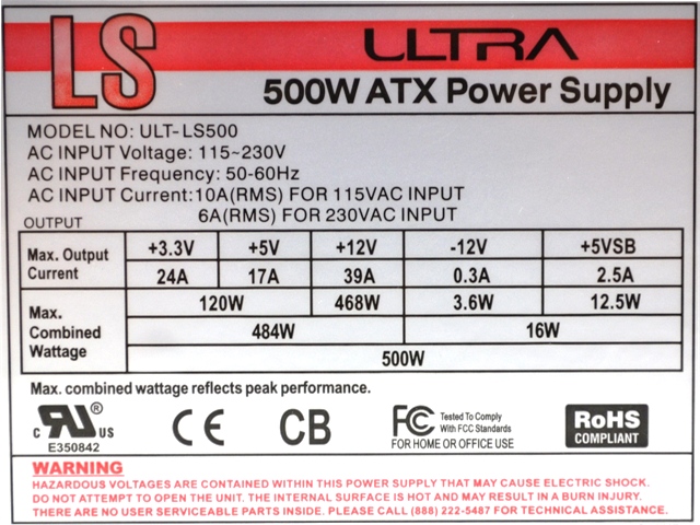ULT-LS500 500 Watt | Ultra Ult-Ls500 500 Watt Power Supply